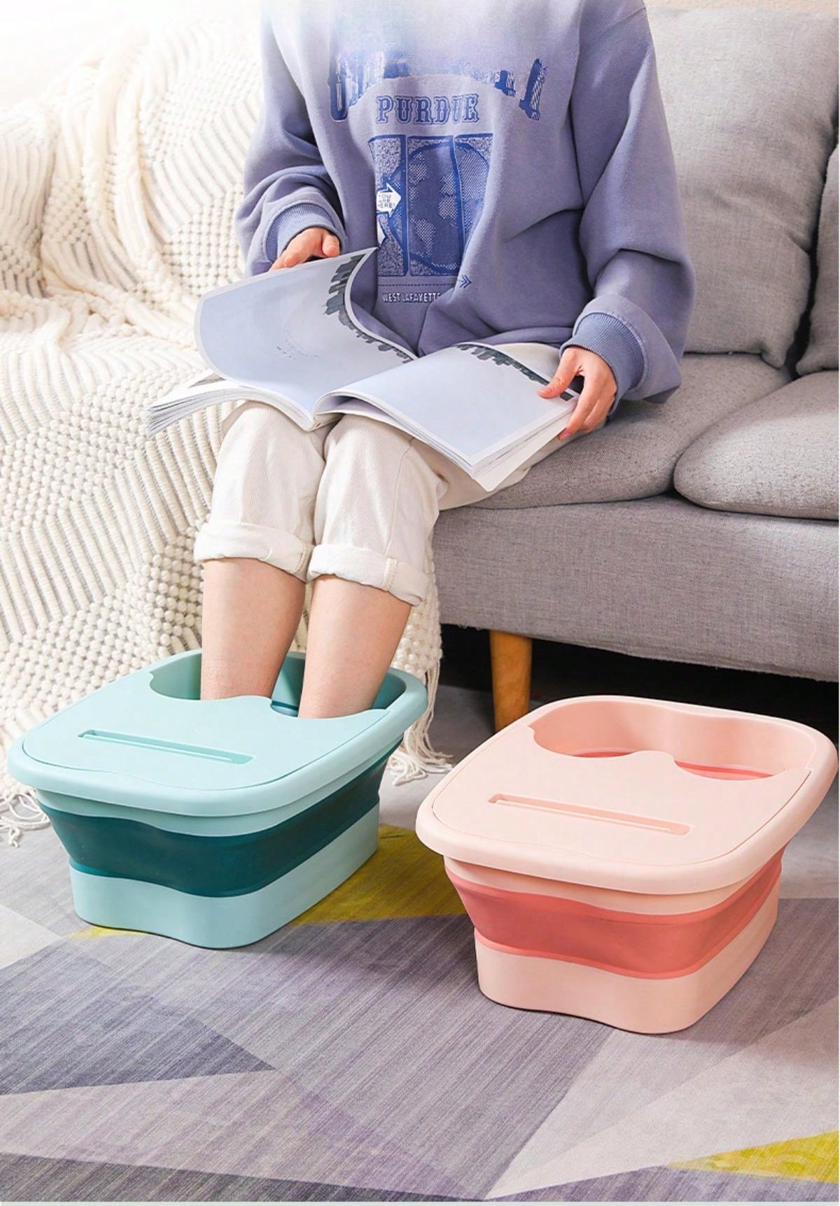 1pc Silicone Foldable Foot Bath Tub With Lid, Portable Thickened Foot ...