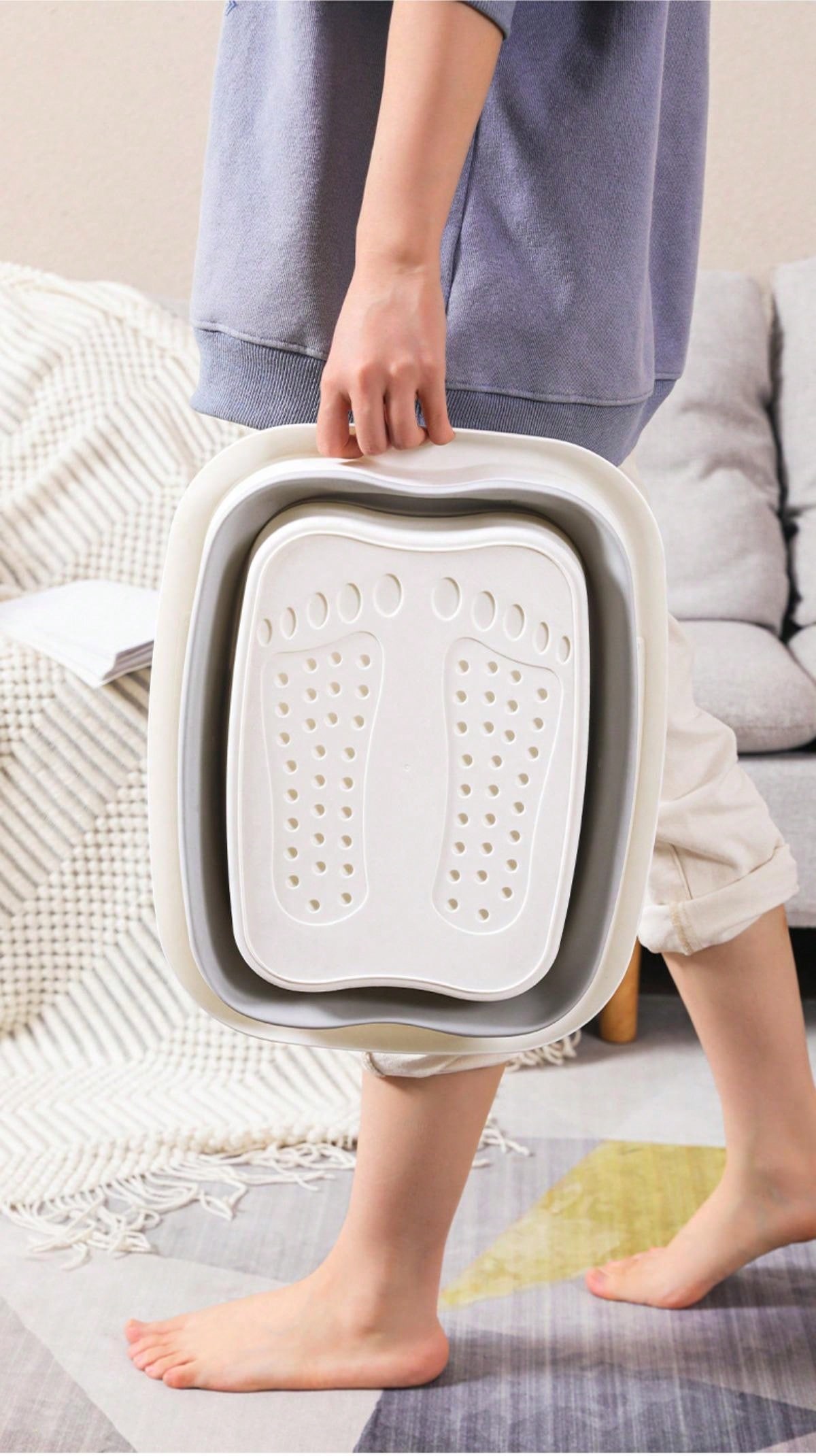 1pc Silicone Foldable Foot Bath Tub With Lid, Portable Thickened Foot ...