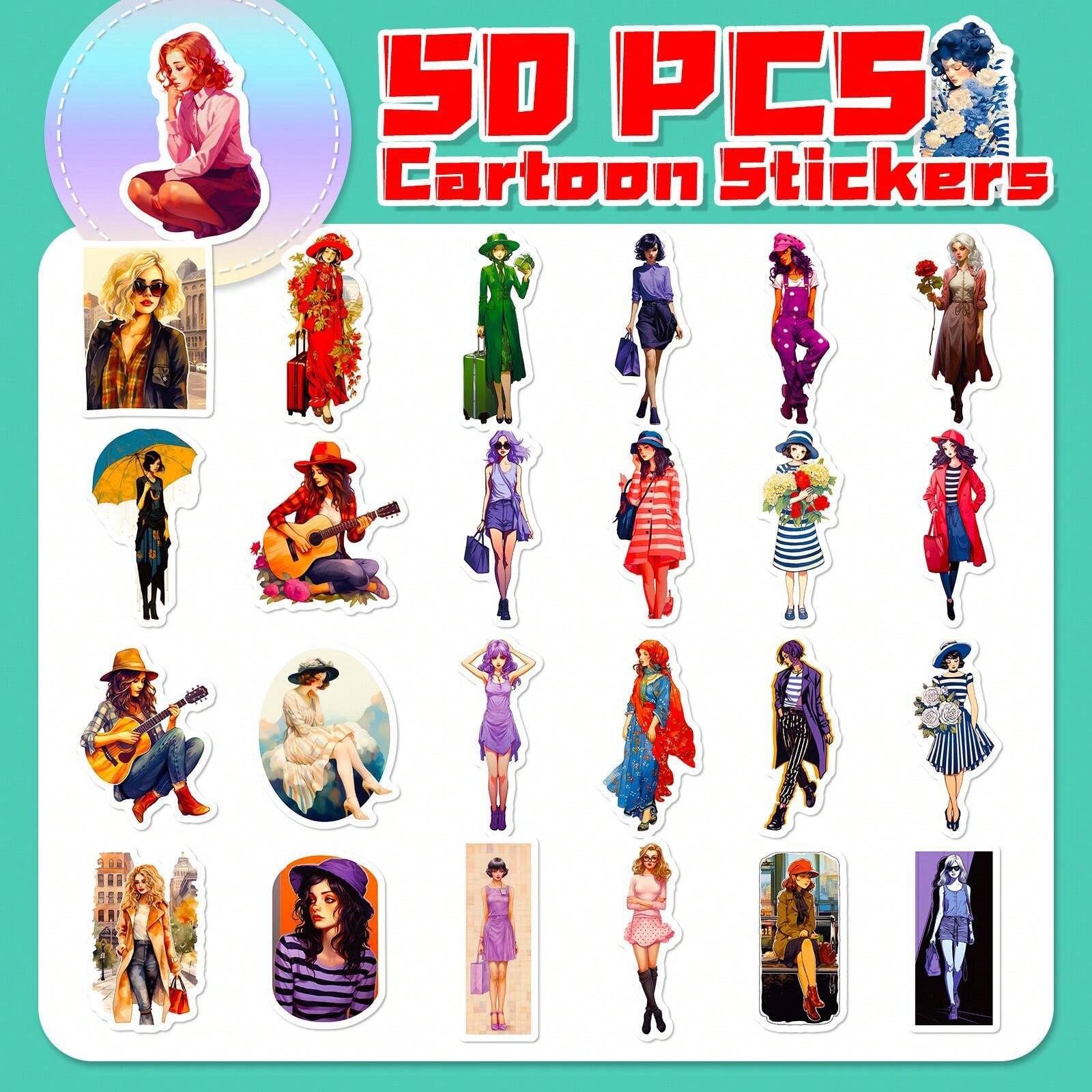 50Pcs Urban Girls Stickers, Girl Aesthetic Vinyl Stickers Decals For ...