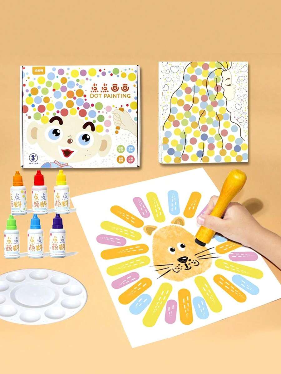 A Set Of Doodle Painting Coloring Book With Finger Dots For Children To ...