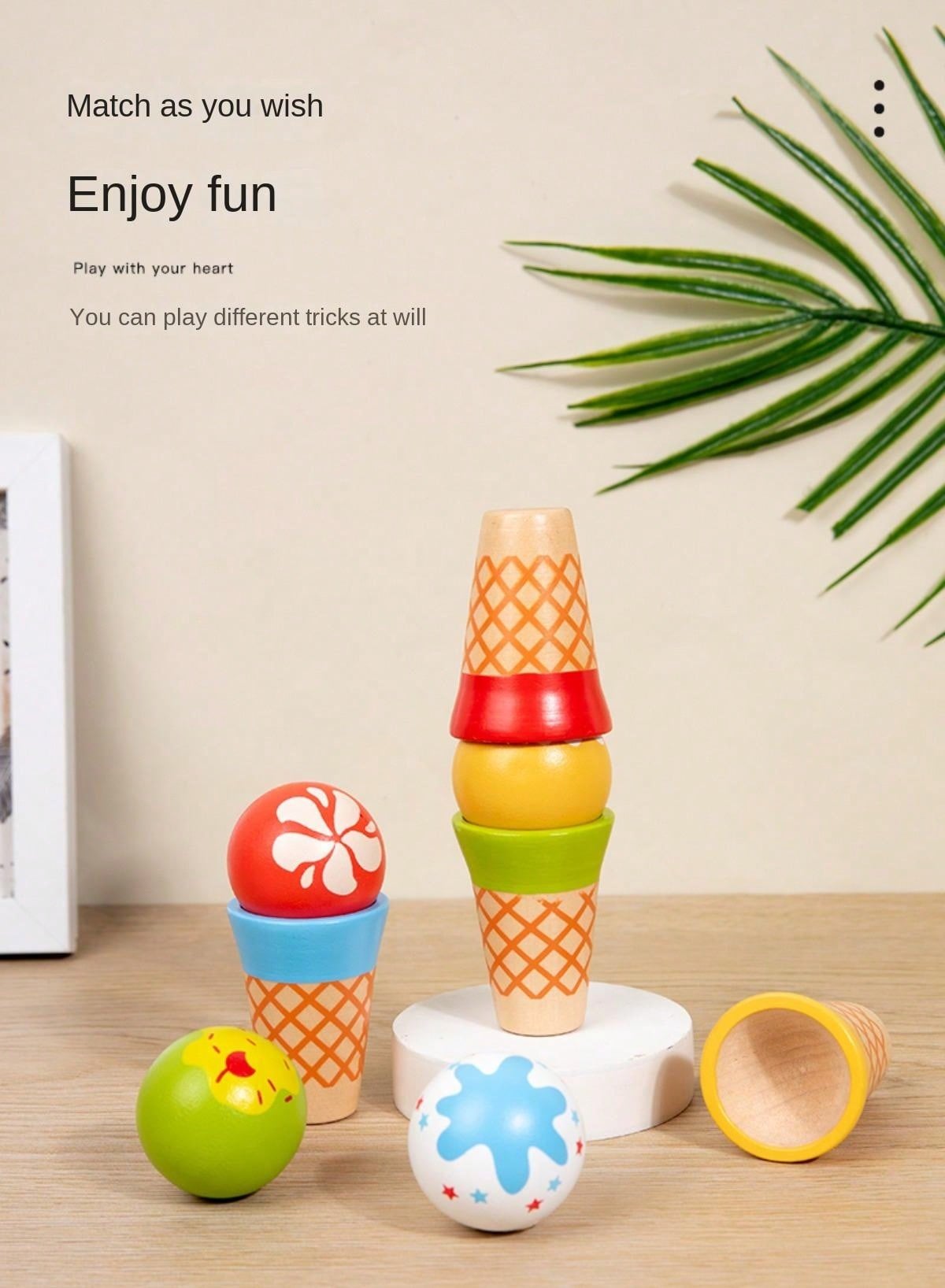 Kids' Miniature Wooden Ice Cream Cone Playset With Realistic Design And ...