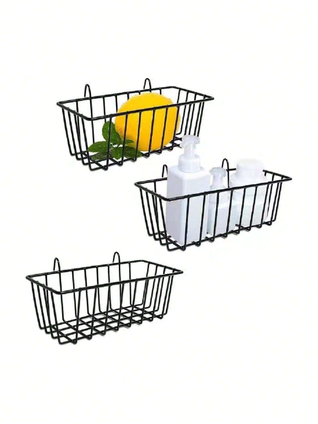 1pc Iron Mesh Hanging Storage Basket Wall-Mounted Organizer, Small ...