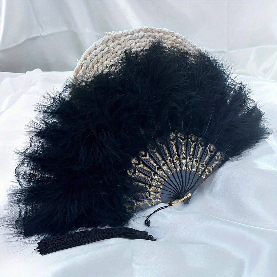 Faux Feathter Plush Fan 1920's Style Masquerade Party Folding Fan ...