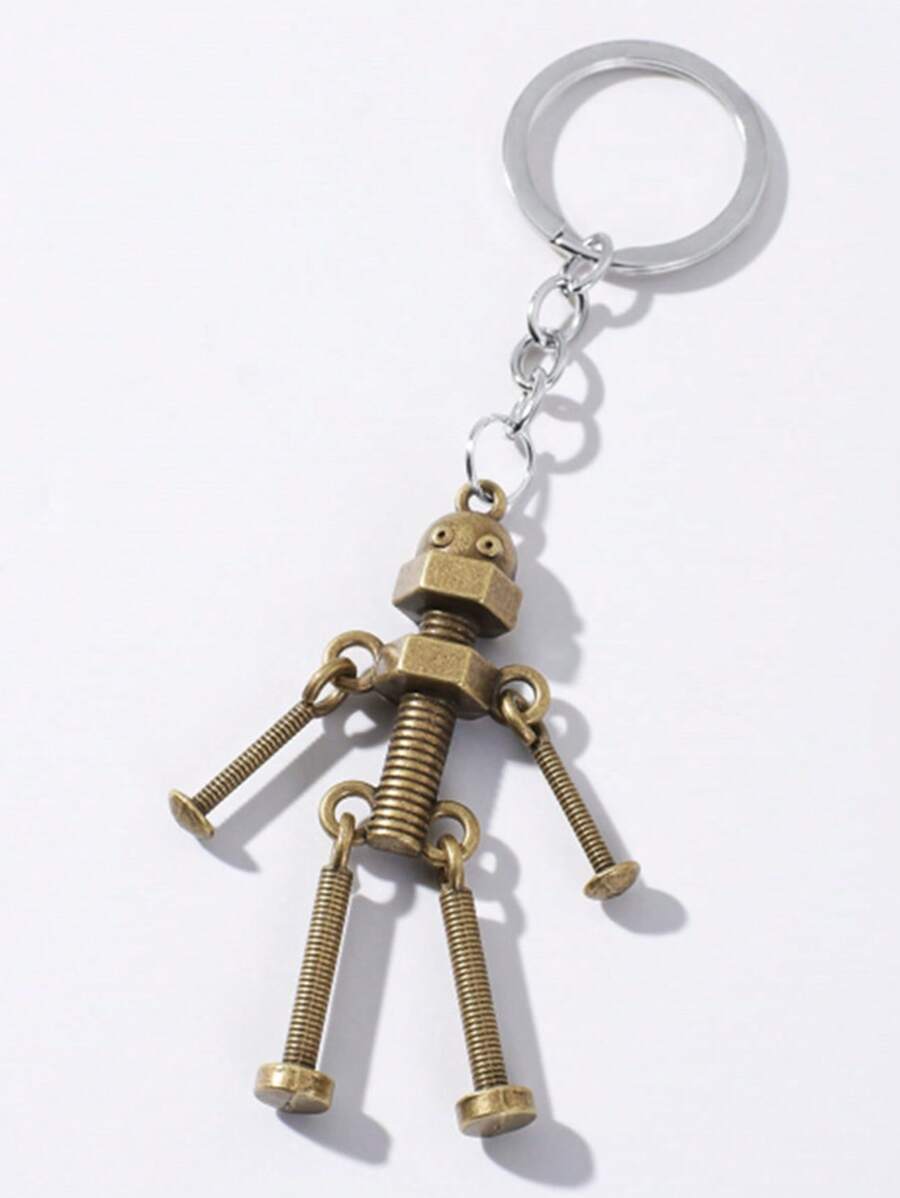 1pc Robot Shaped Vintage Handmade Diy Keychain, Movable, Screw Design ...
