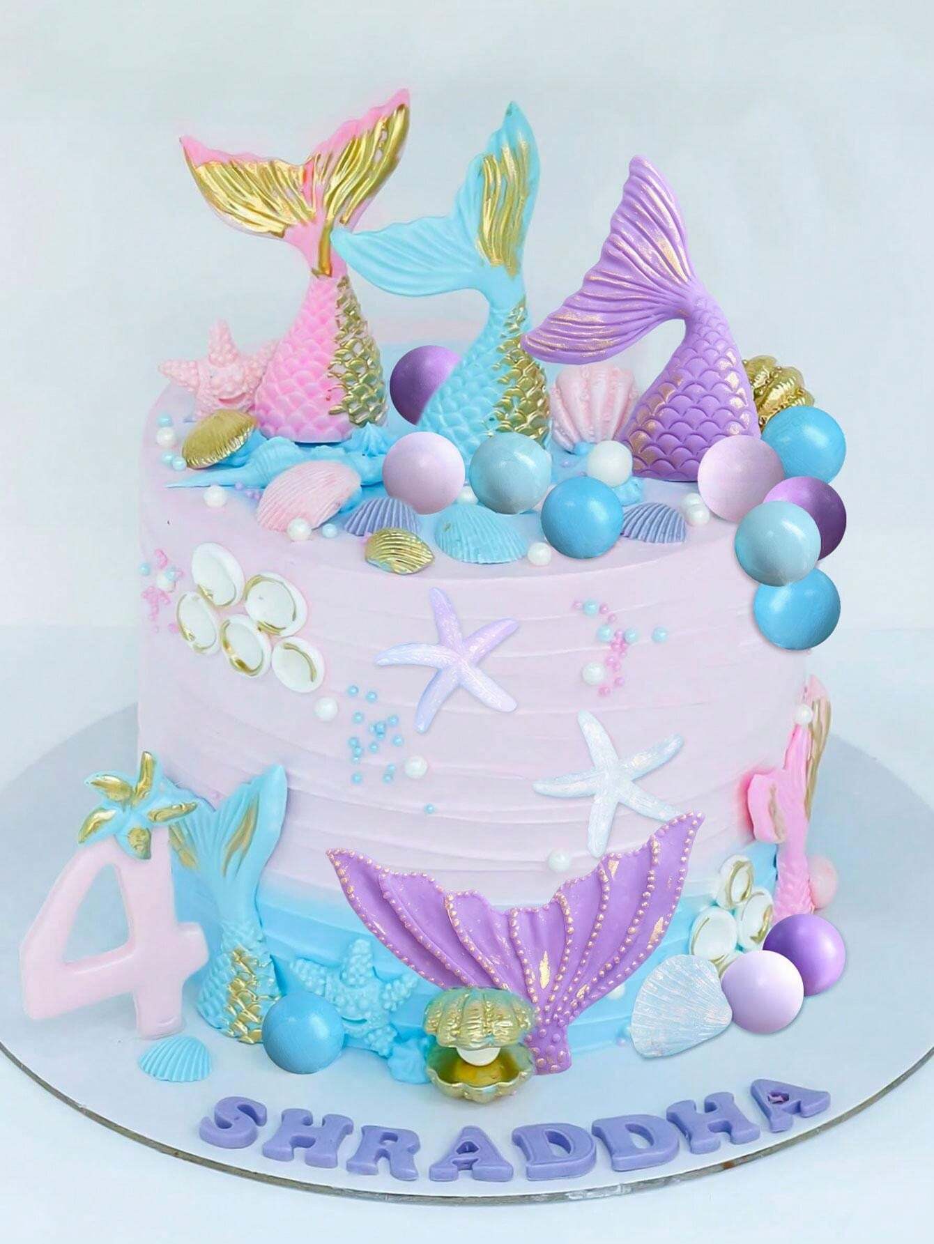 LaVenty 52 PCs Purple Cake Topper Under The Sea Cake Decoration ...