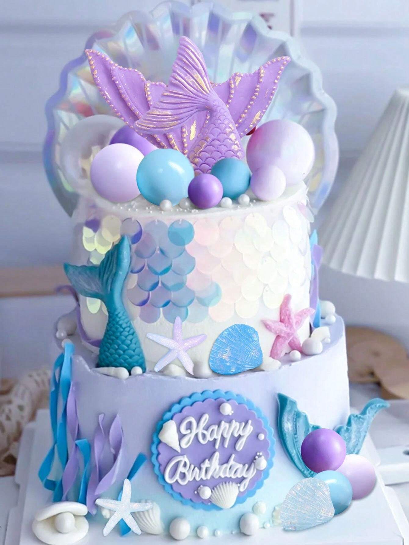 LaVenty 52 PCs Purple Cake Topper Under The Sea Cake Decoration ...