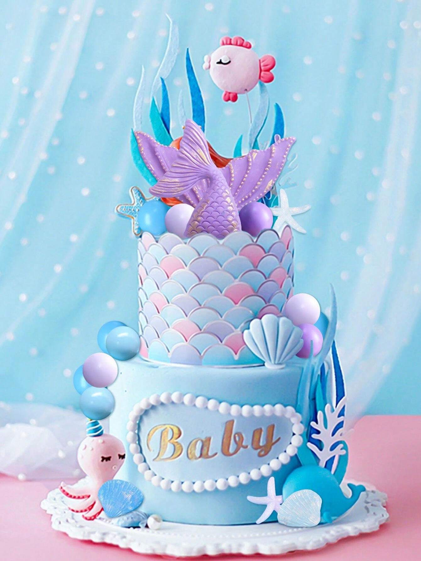 LaVenty 52 PCs Purple Cake Topper Under The Sea Cake Decoration ...