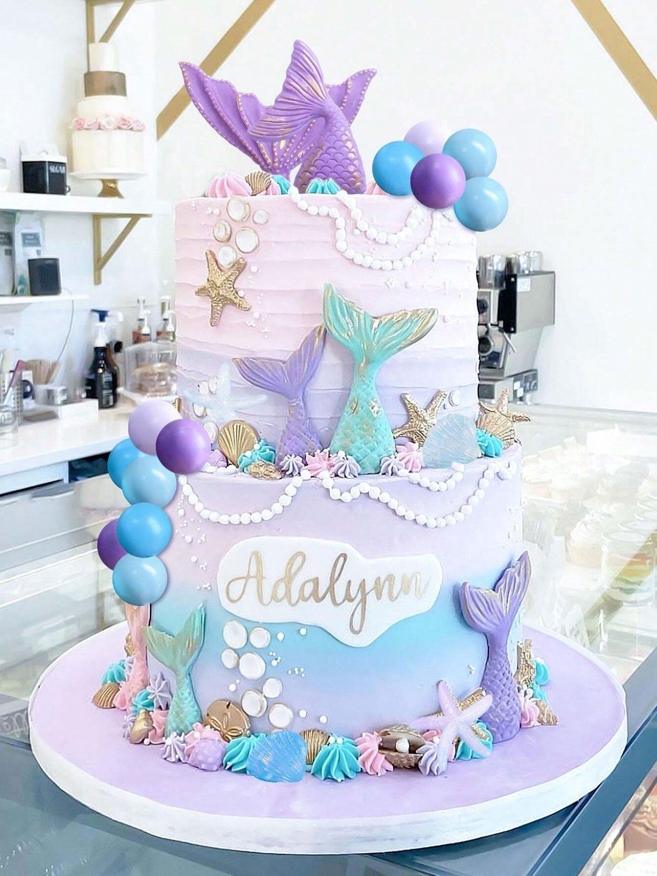 LaVenty 52 PCs Purple Cake Topper Under The Sea Cake Decoration ...