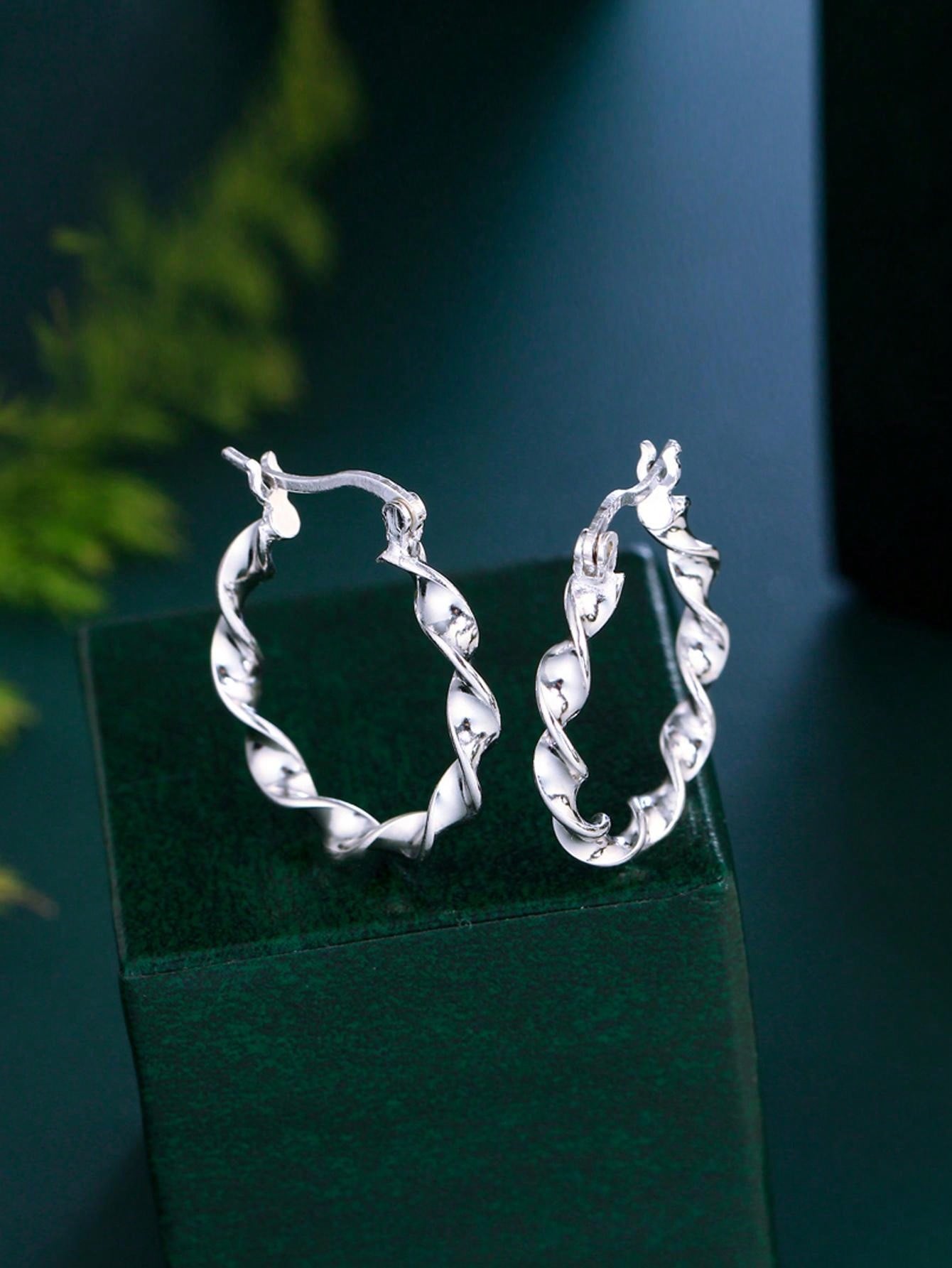 1pair Trendy Round & Twisted Shape Dangle Drop Pure 925 Sterling Silver ...