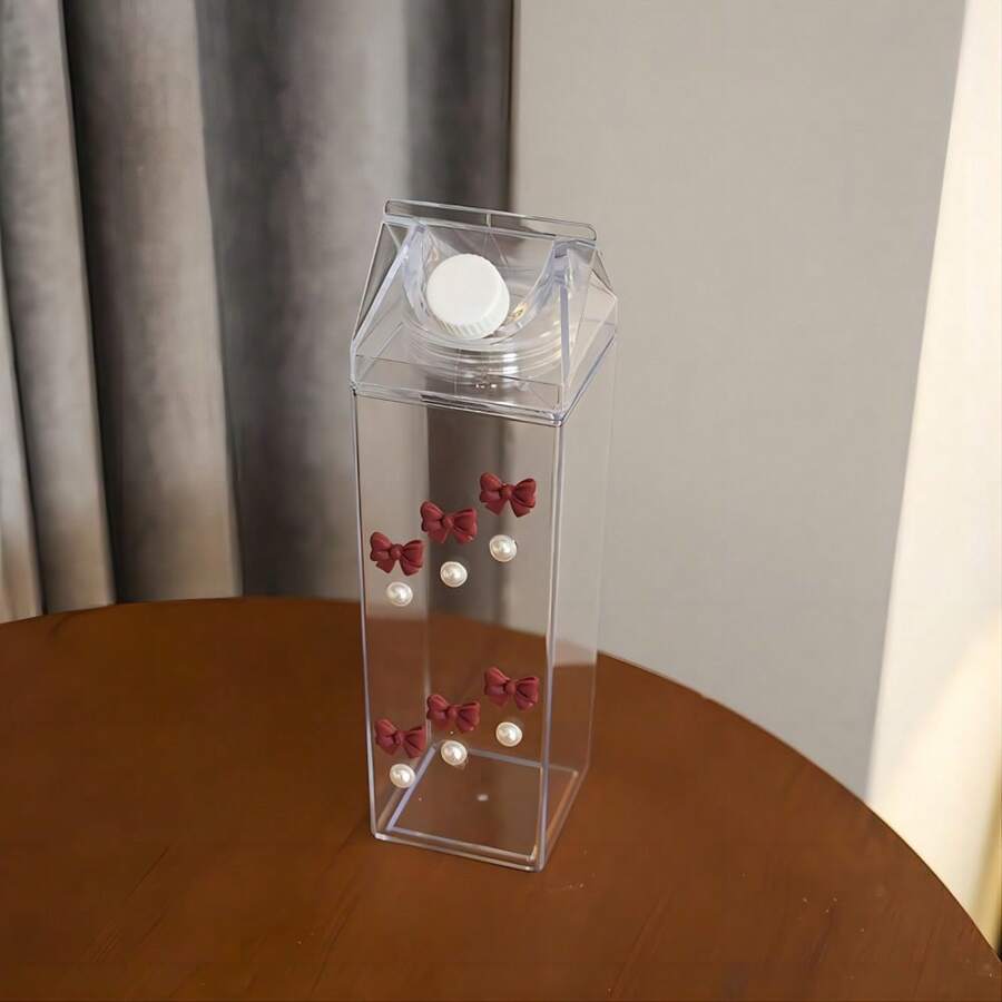 1pc Square Milk Box Shaped Plastic Water Bottle, , Portable, Perfect ...