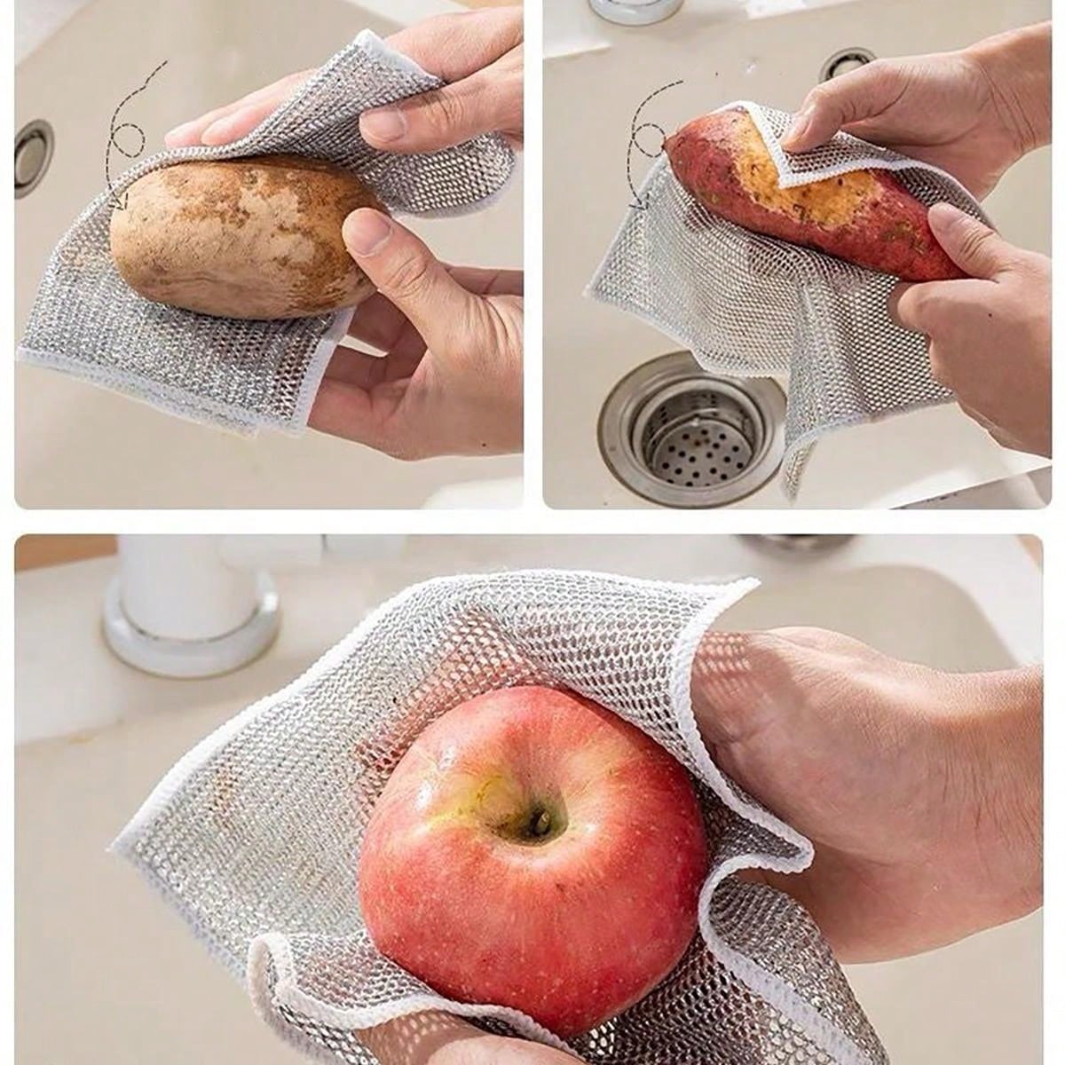 1/2/4/6pcs Steel Wire Mesh Scrubbing Cleaning Cloth With Dual-Sided ...