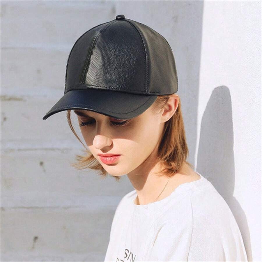 1Pc Baseball Cap Pu Leather Baseball Cap Duck Tongue Shading Hip-Hop ...