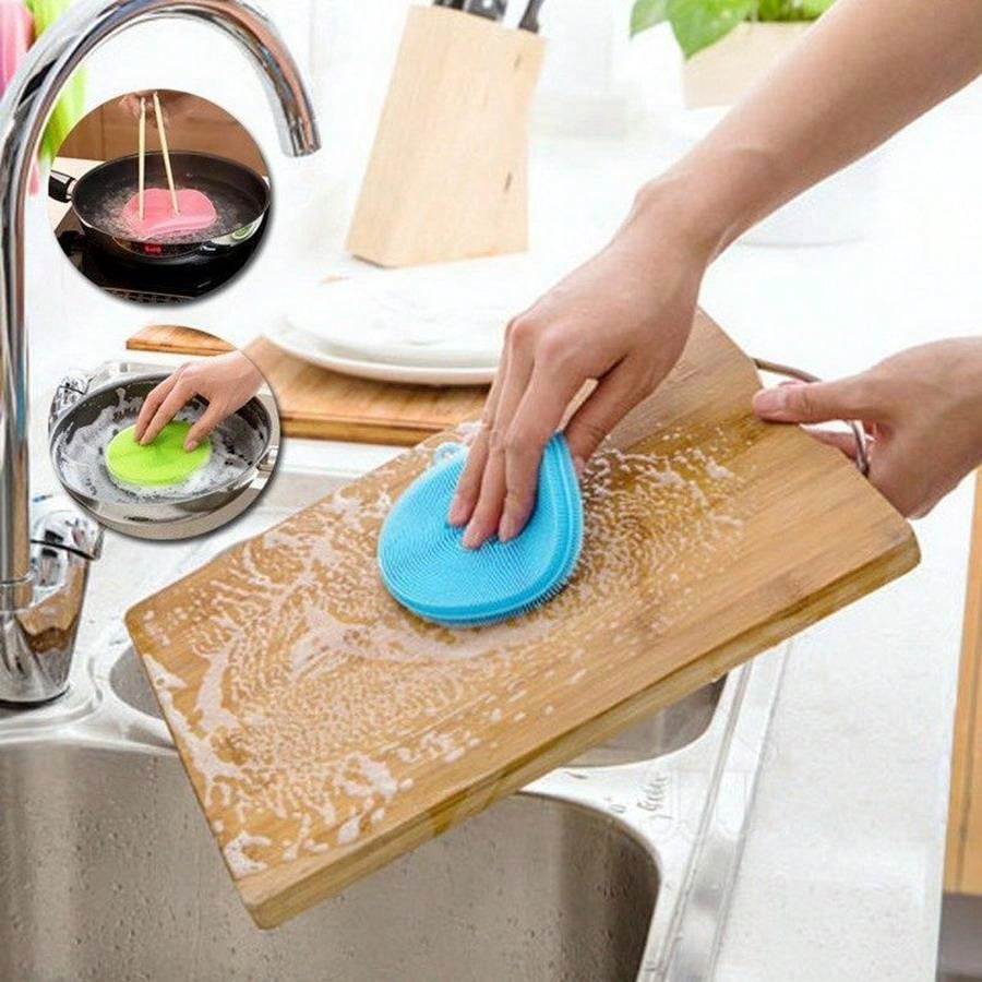 Silicone Dishwashing Brush, Non-Stick Oil Dishcloth, Kitchen Utensils ...