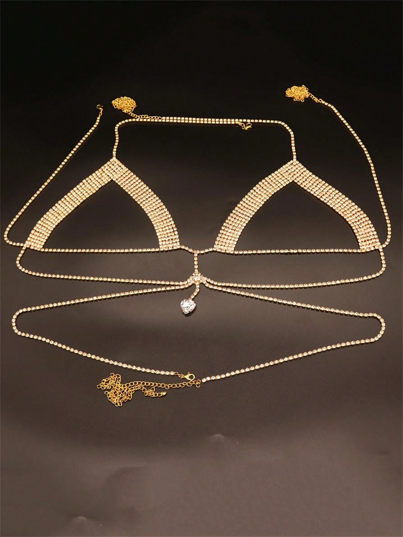 Sexy Fashionable Heart Shaped Rhinestone Pendant Chest Chain For Women ...