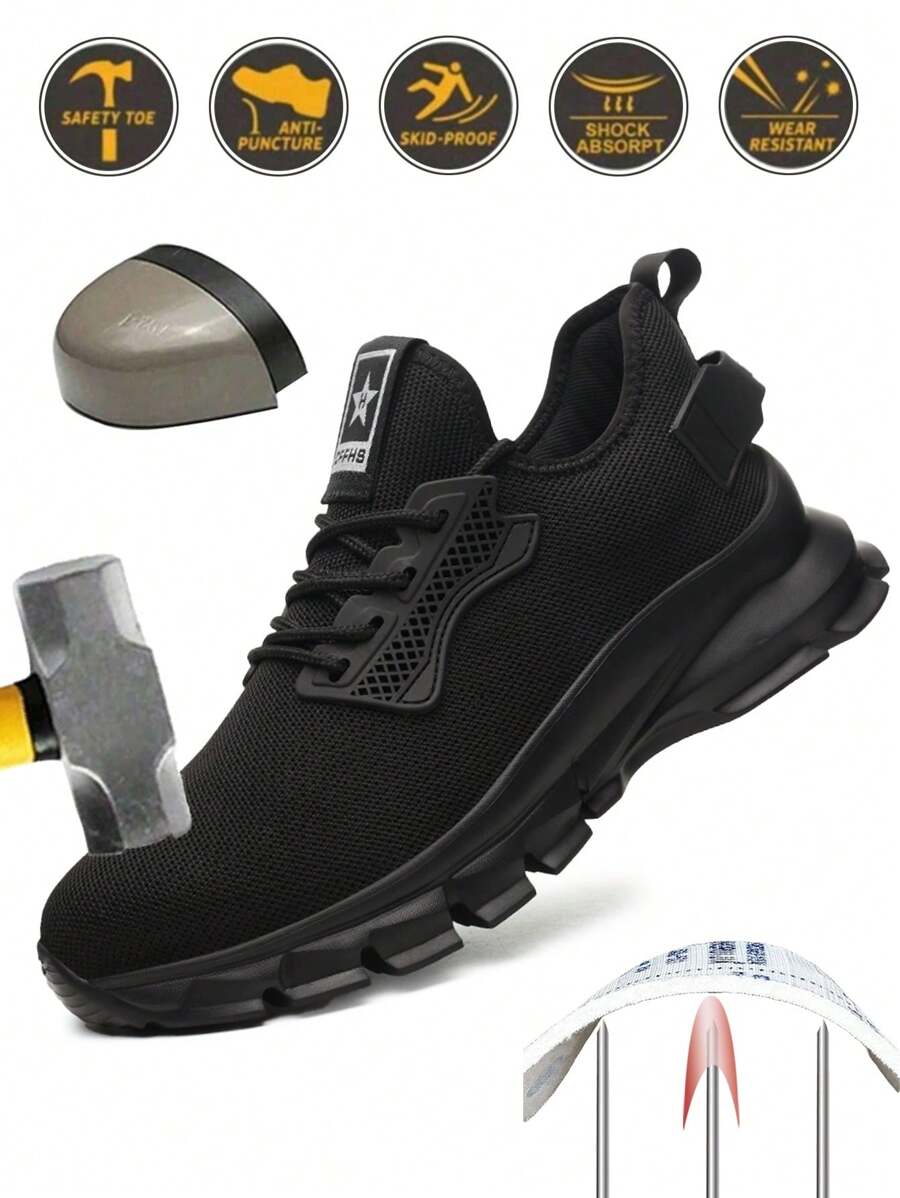 Men's Steel Toe Safety Shoes Lace-Up Work Shoes Breathable Steel Toe ...