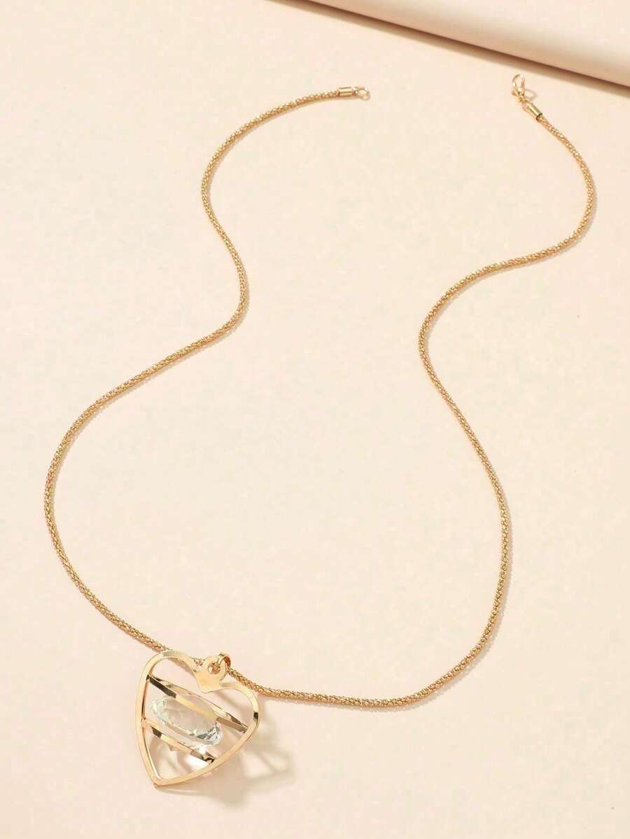 1pc Fashionable Hollow Out Heart Shaped Pendant Necklace With Simple ...