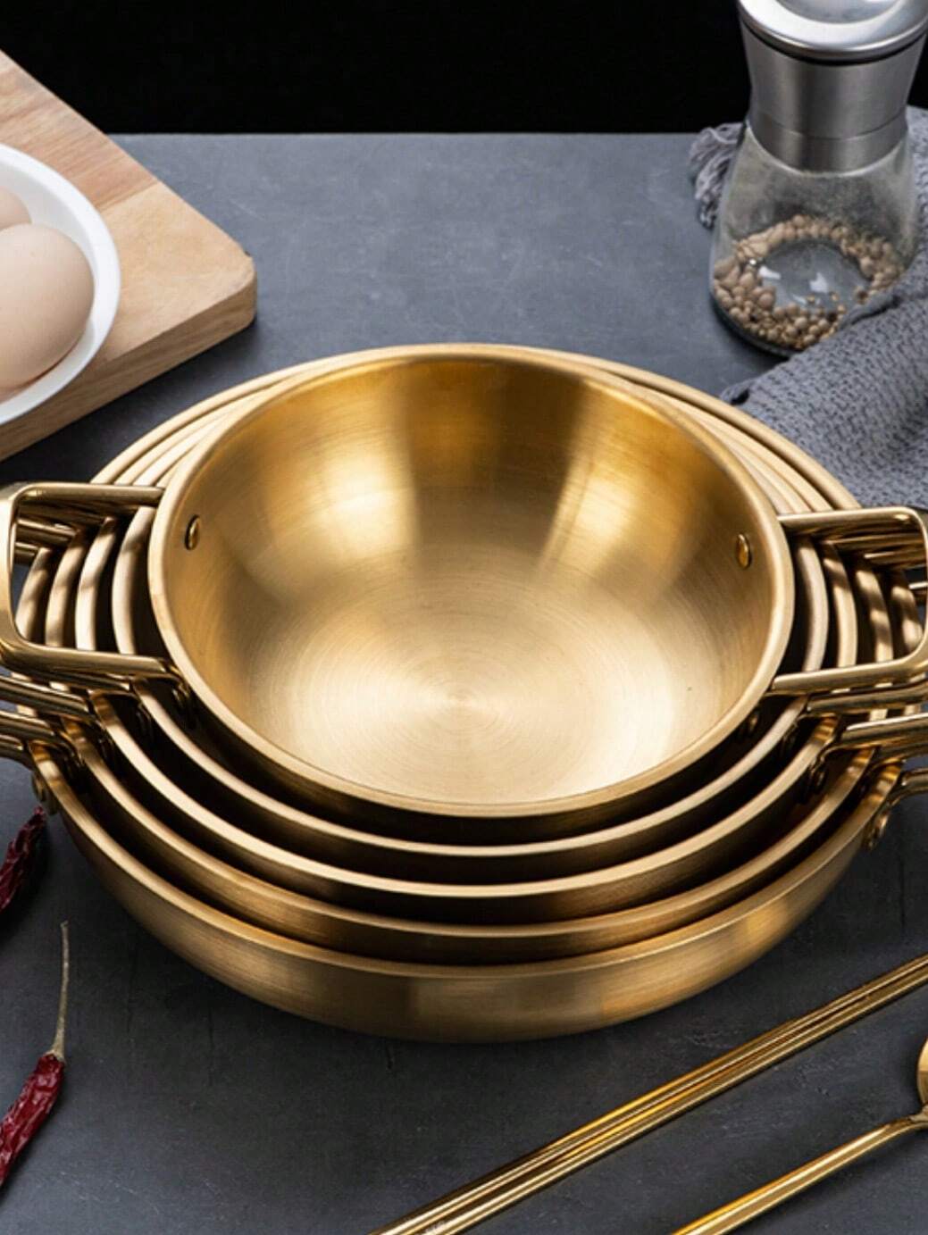 Olla de cocina estilo coreano, olla de color dorado, olla de ramen ...
