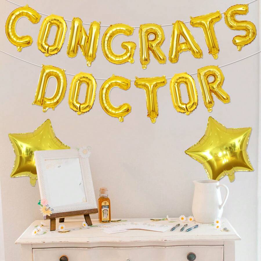 16Pcs Graduation Decorations Balloons - Golden CONGRATS DOCTOR Theme ...