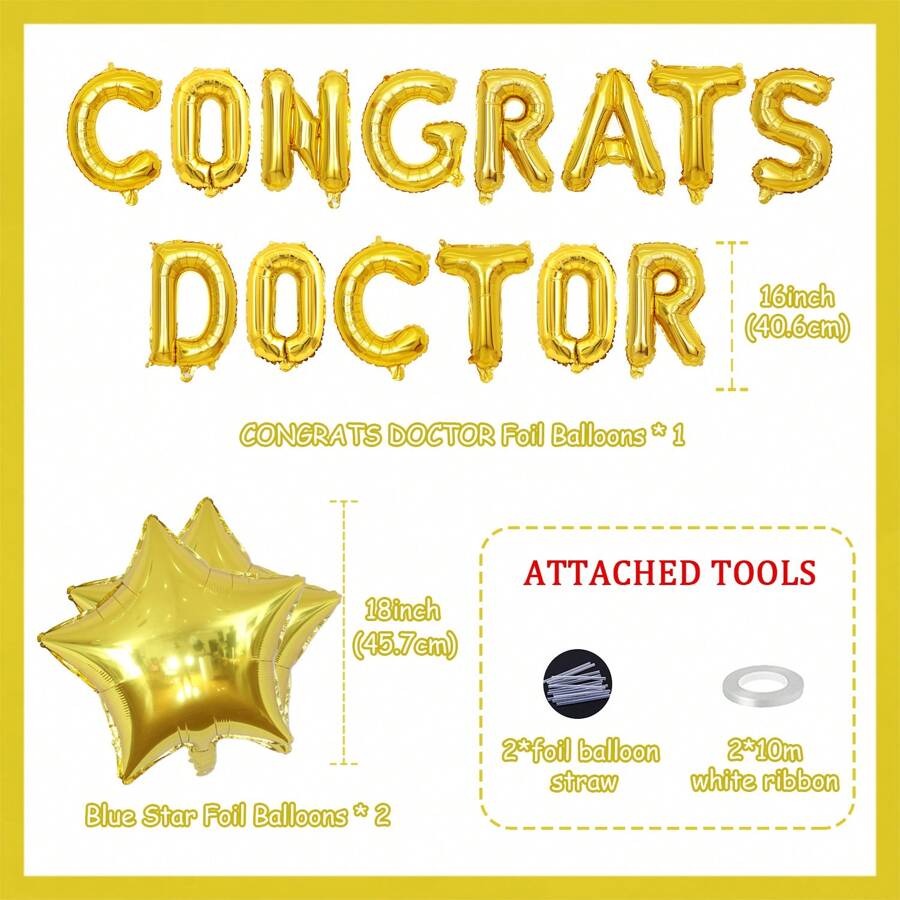 16Pcs Graduation Decorations Balloons - Golden CONGRATS DOCTOR Theme ...