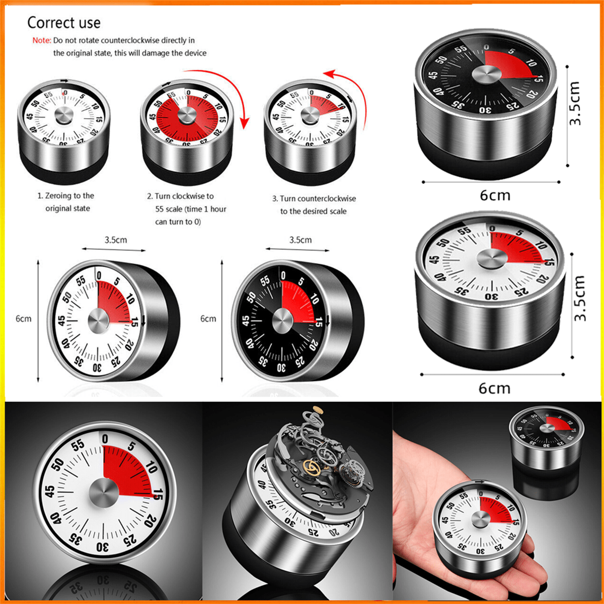Stainless Steel Timer With Magnet, Mechanical Kitchen Timer, Time ...