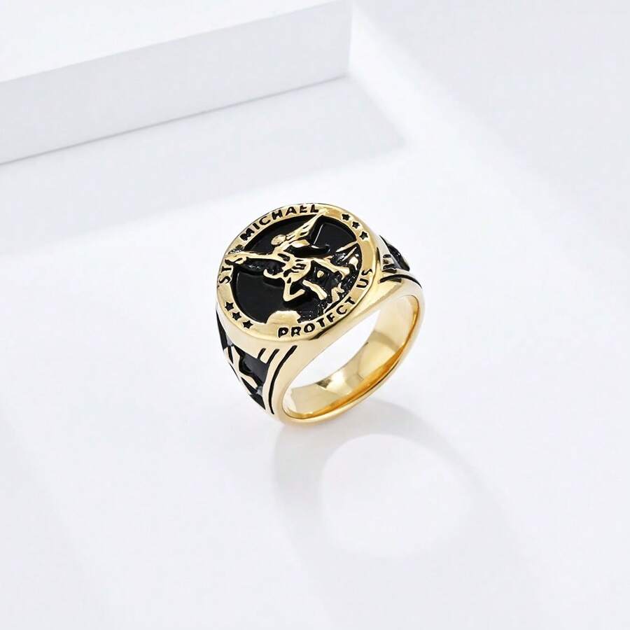 Vintage Stainless Steel Archangel St. Michael Signet Ring For Men ...