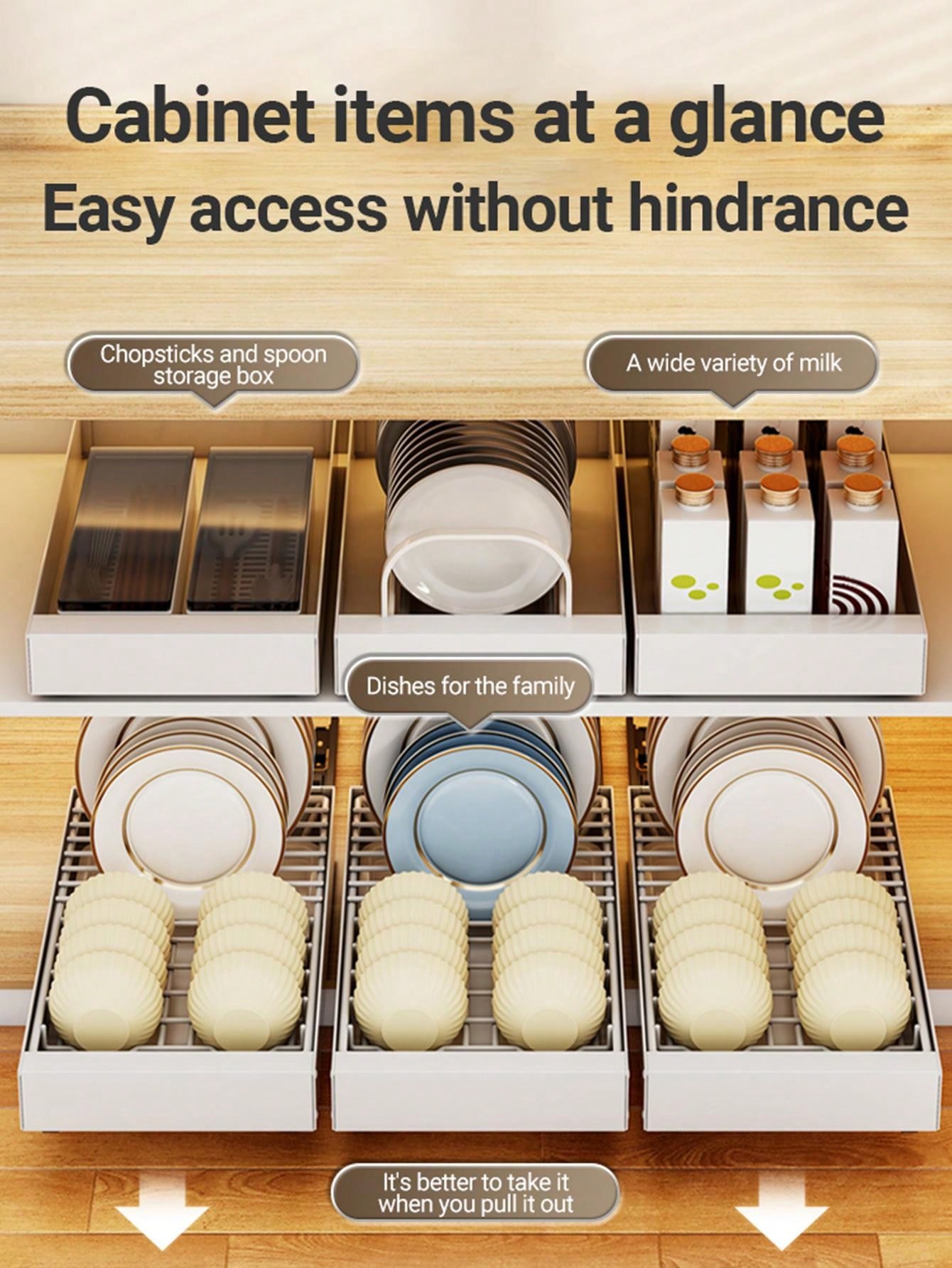 1PC Stainless Steel Pull-Out Cabinet Organizer Fixed With Adhesive Nano ...