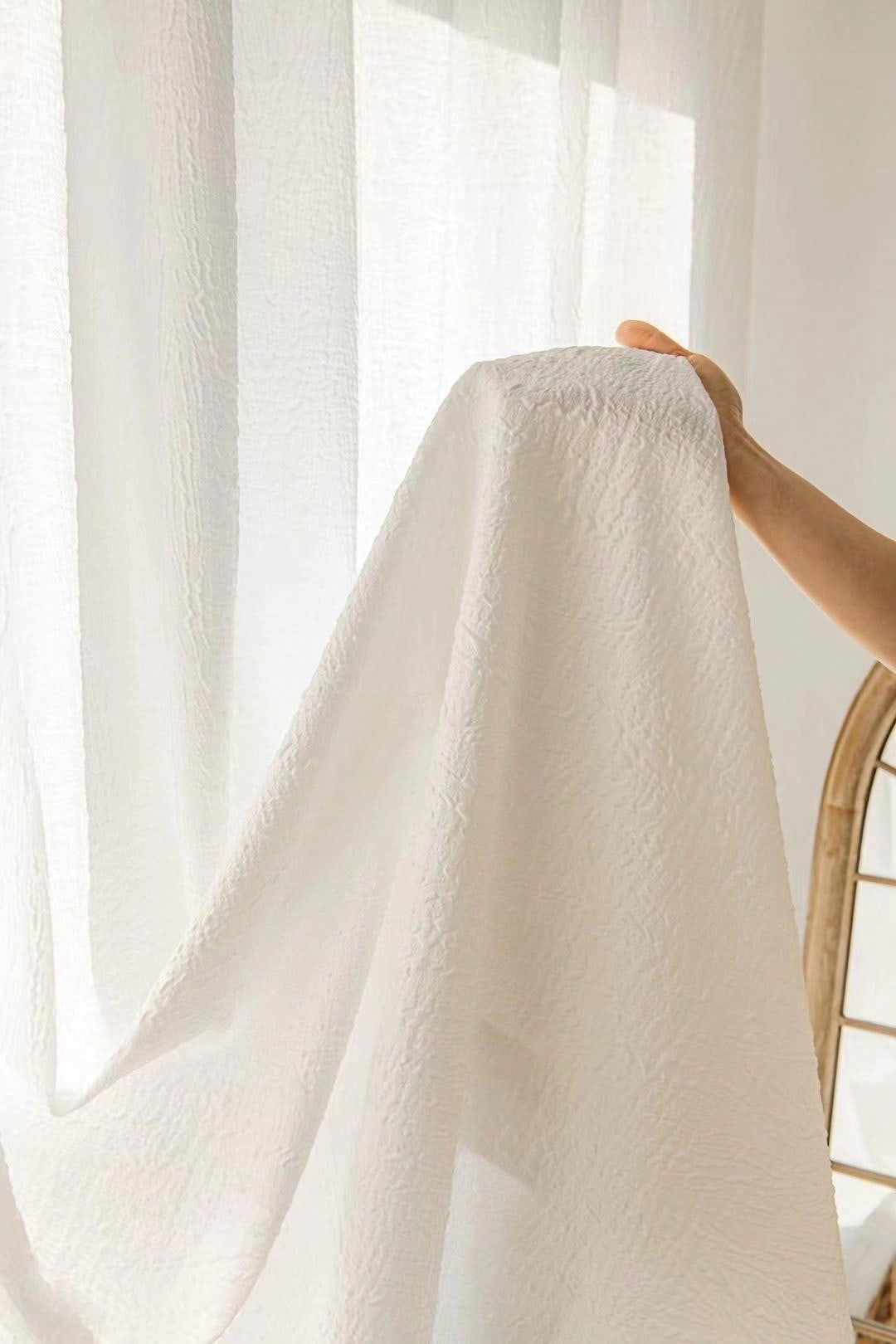 1pc New French Style Embossed Half-Light Translucent Curtain, Suitable ...