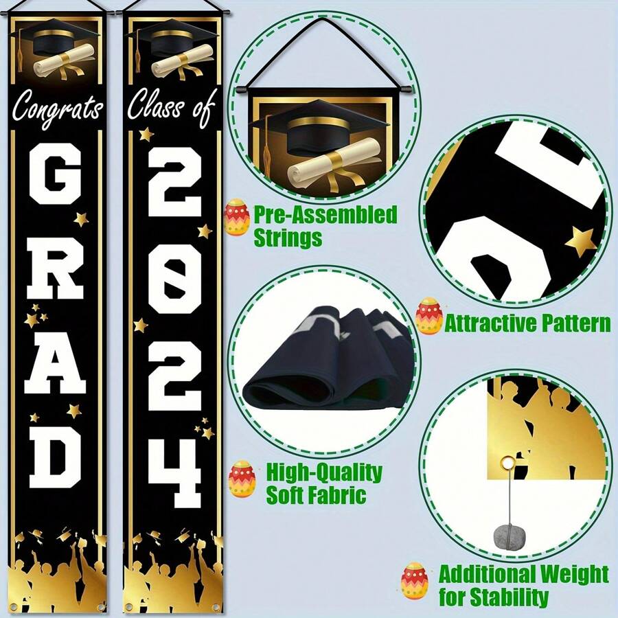 1 Pair Class Of 2024 Graduation Decorations, Black Congrats Graduation ...