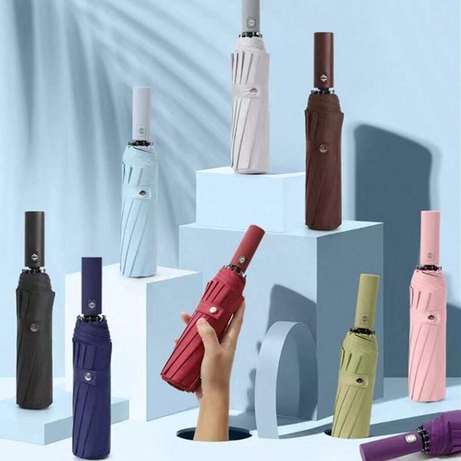 1pc Featured Upgraded 24-Bone Fully Automatic Folding Rain And Sun Umbrella Double Keel Umbrella ...