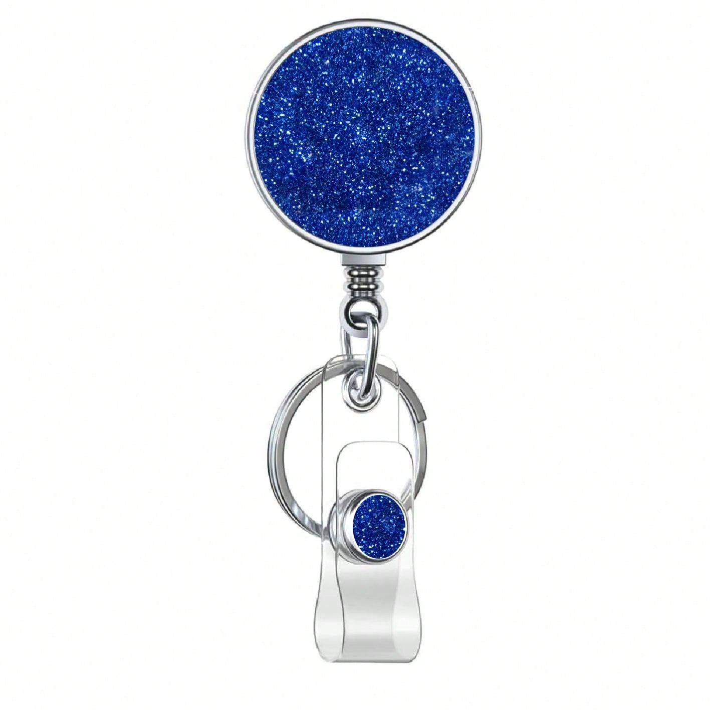 1pc Blue Sparkle Retractable Badge Reel With Id Card Holder And ...