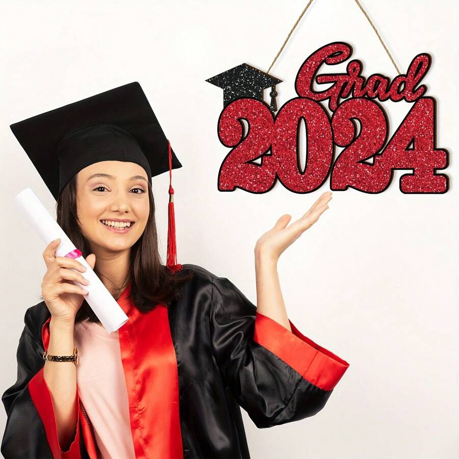 1pc, Graduation Party Decorations For Class Of 2024, Red Grad 2024 Wood ...
