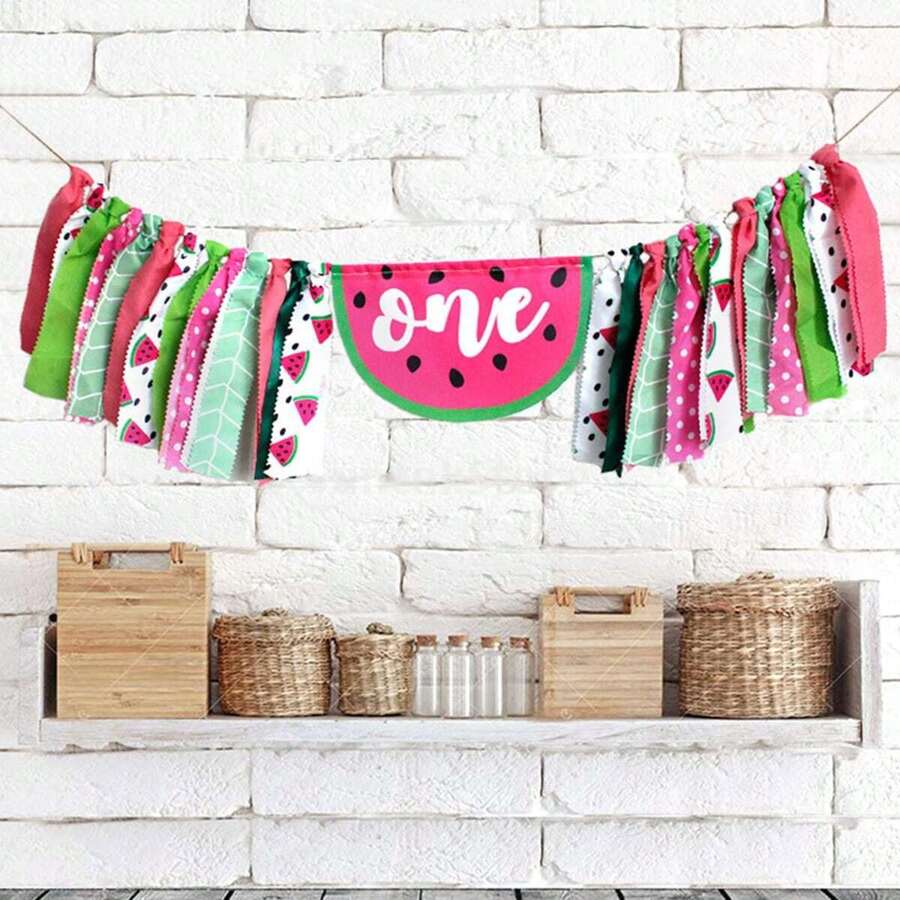 Watermelon Highchair Banner For 1st Birthday - One In A Melon Birthday ...