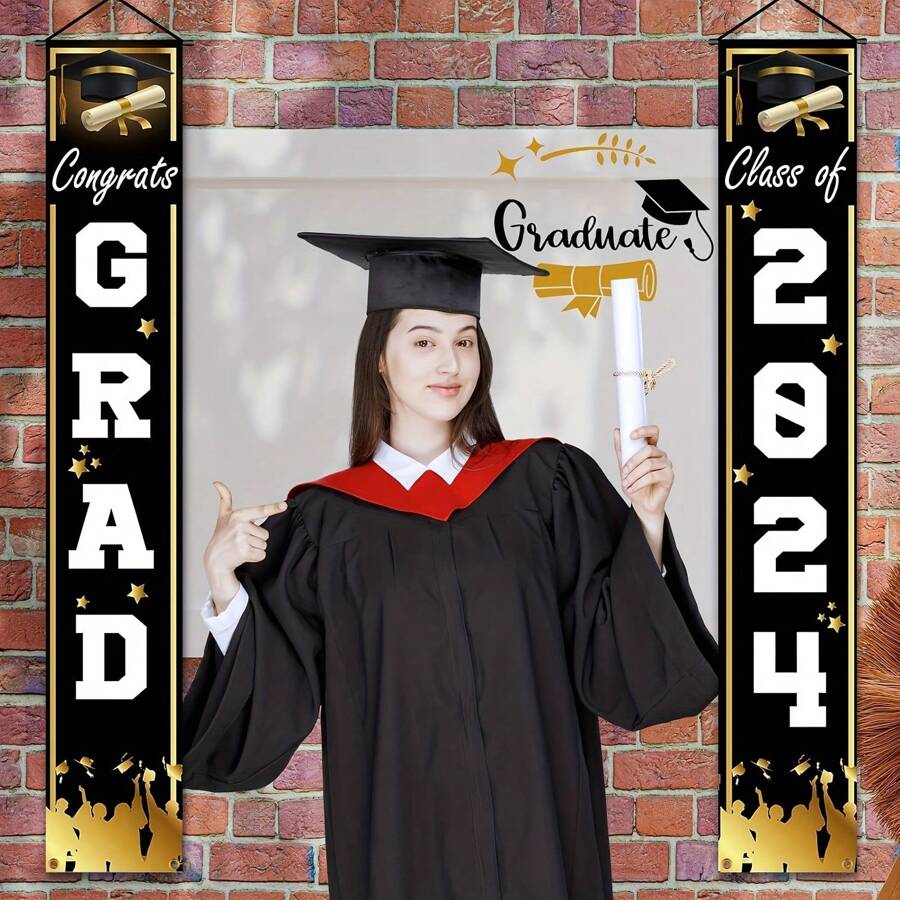1 Pair Class Of 2024 Graduation Decorations, Black Congrats Graduation ...