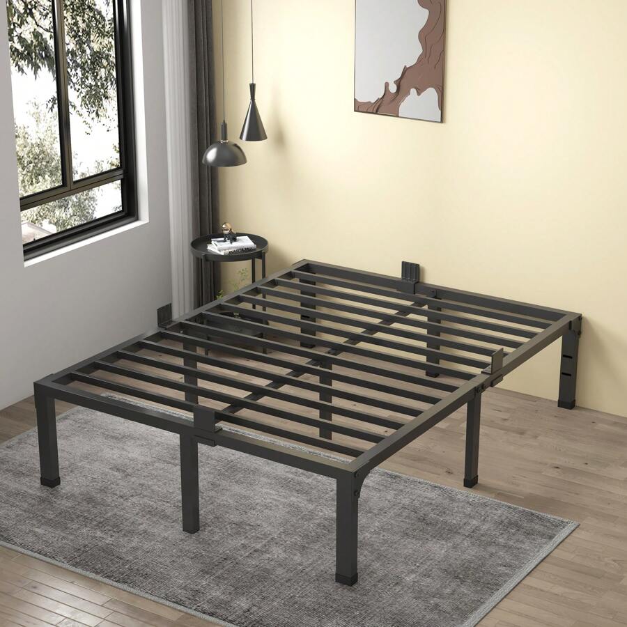12 Inch Bed Frame With Mattress Slide Stopper Black Heavy Duty Metal ...