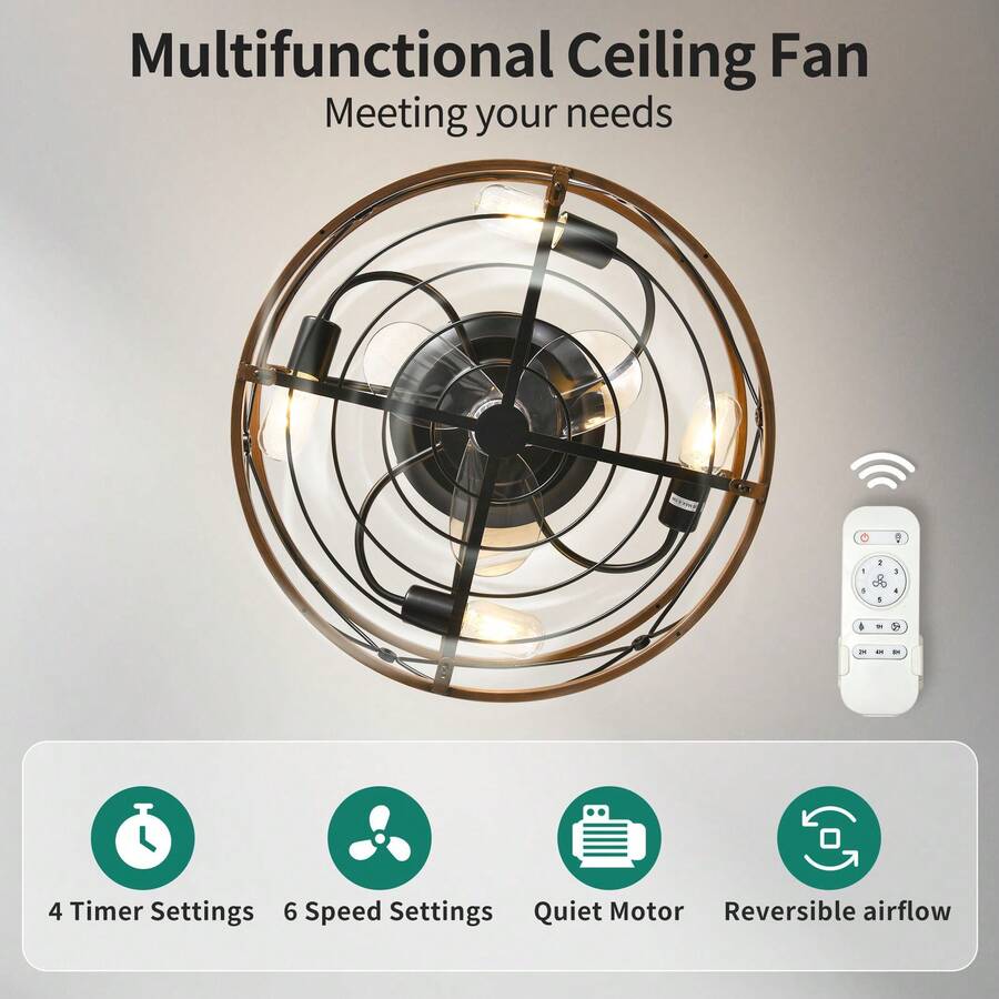 20'' Ceiling Fans With Lights Remote Control, Bladeless Low Profile ...