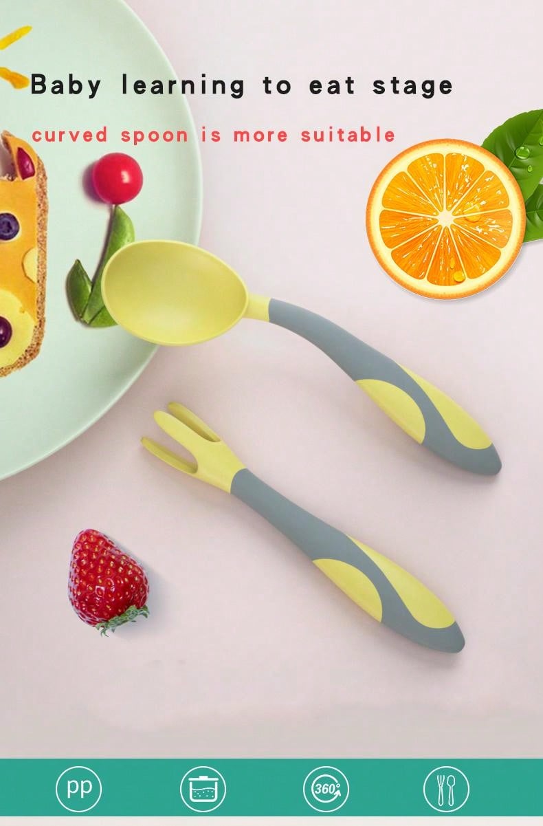 Baby Feeding Training Spoon Set, Bendable Silicone Spoon And Fork For ...