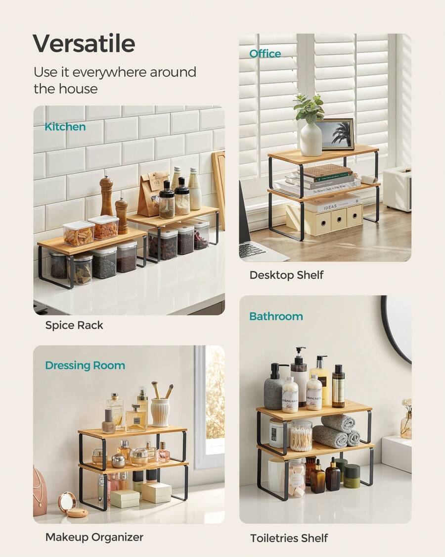 SONGMICS Cabinet Organizer Shelf, Set Of 4 Kitchen Counter Shelves ...