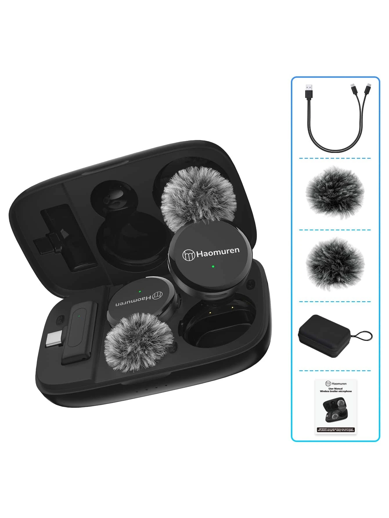 Haomuren Portable Mini Microphone Plug And Play, Lavalier Microphone With Windshield For Noise ...