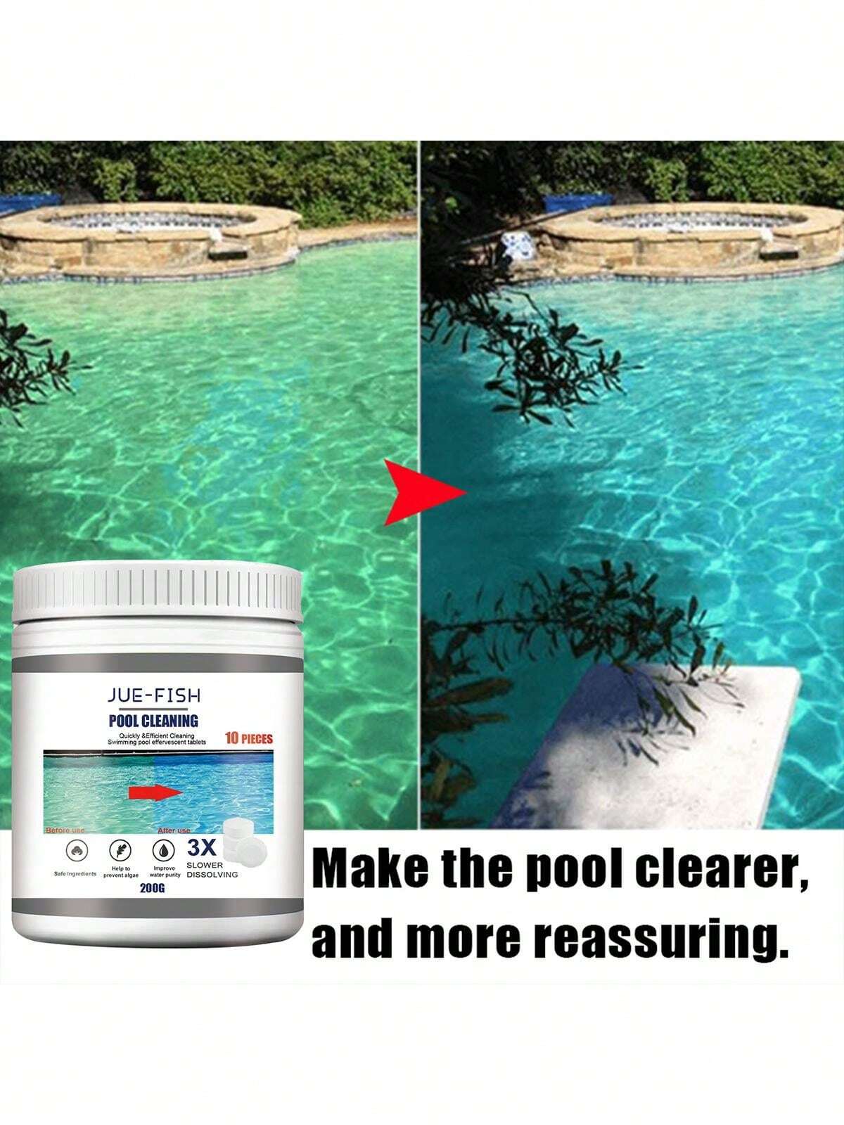 1pc 200g Swimming Pool Effervescent Tablets Removes Pollutants Odor ...