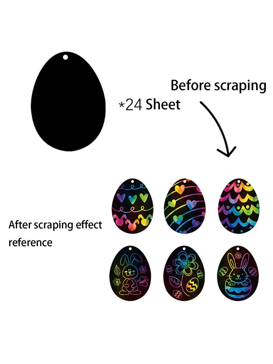 24pcs/Set Diy Four Play Ways Rainbow Scratch Art Set, Easter Decoration ...