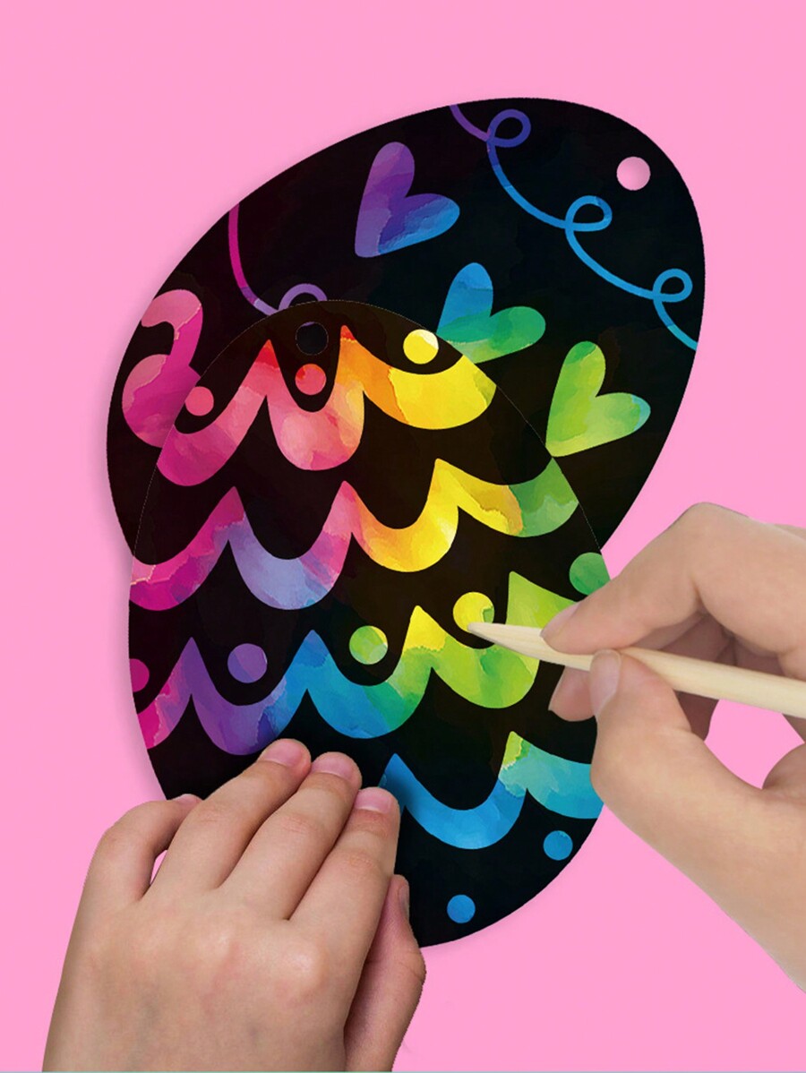 24pcs/Set Diy Four Play Ways Rainbow Scratch Art Set, Easter Decoration ...
