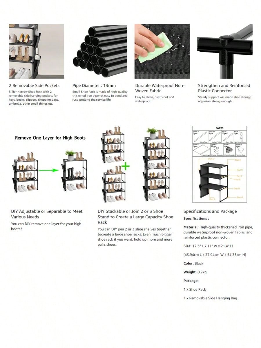3-Tier Shoe Rack, Shoe Storage Organizer, Shoe Racks Stand With 2 Side ...