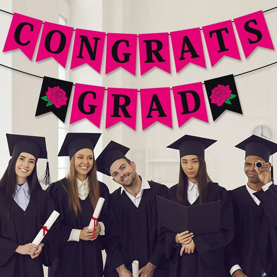 Set, Pink Graduation Decorations 2024, With 1pc Large Congrats Grad ...