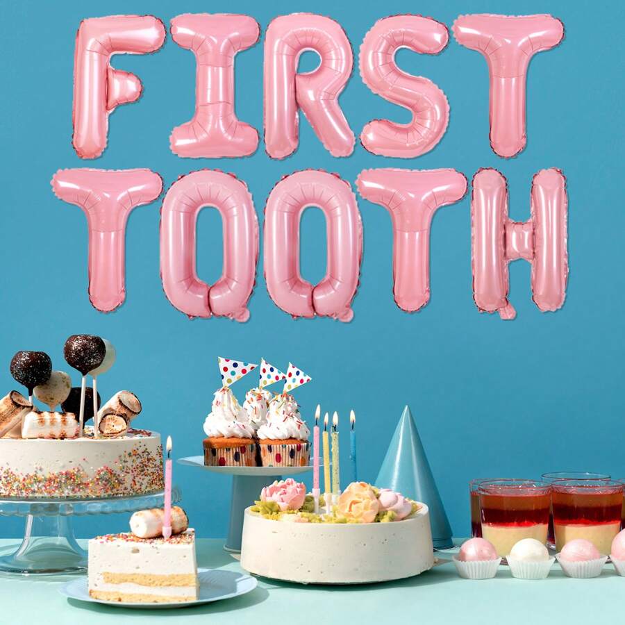 12Pcs First Tooth 1st Birthday Party Decorations - Pink Birthday ...