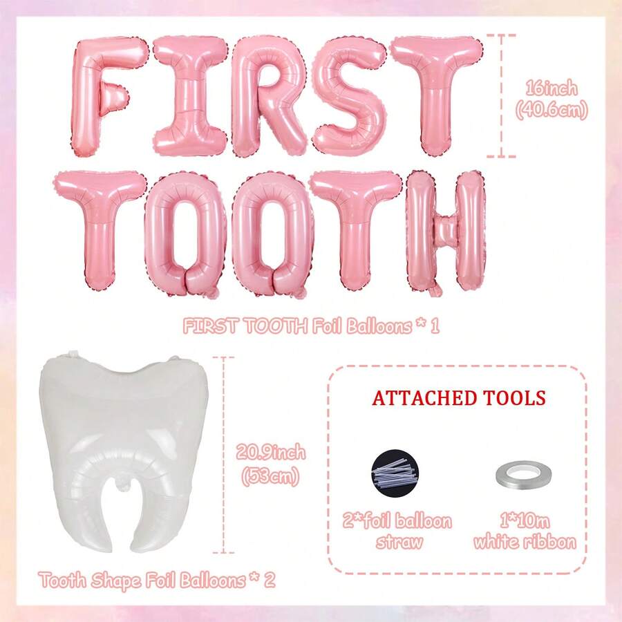 12Pcs First Tooth 1st Birthday Party Decorations - Pink Birthday ...