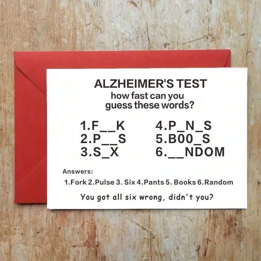 Fun Birthday Card / Alzheimer's Test / Adult Greeting Card, Including ...