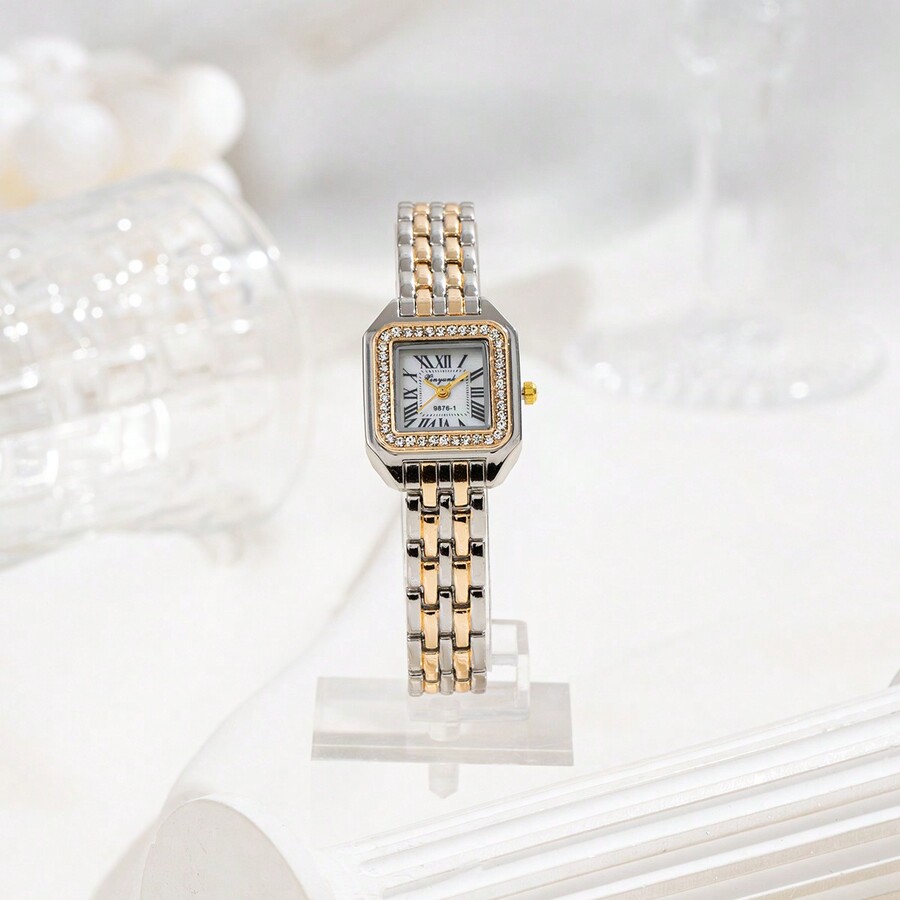 Korean Small Square Watch For Women, Steel Strip With Diamond Inlay ...