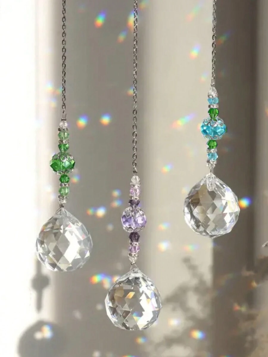 1pc Crystal Sun Catcher Chandelier Hanging Prisms Glass Rainbow Maker ...