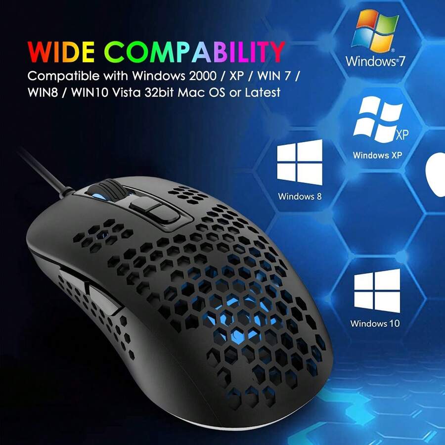 KUIYN 383 Ultralight Wired Gaming Mouse, Lightweight Honeycomb Shell, 4 RGB Breathing Backlit ...