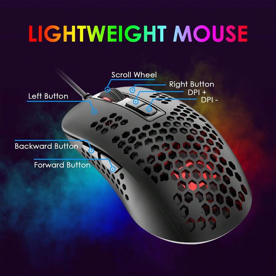 KUIYN 383 Ultralight Wired Gaming Mouse, Lightweight Honeycomb Shell, 4 ...